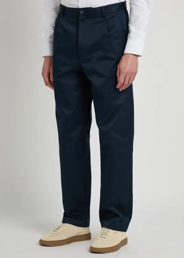 BOSS Tapered-leg Cotton Trousers - Navy
