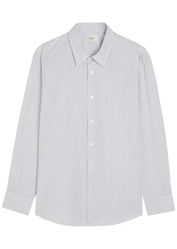 Saint Laurent Logo-embroidered Striped Cotton-poplin Shirt - Grey