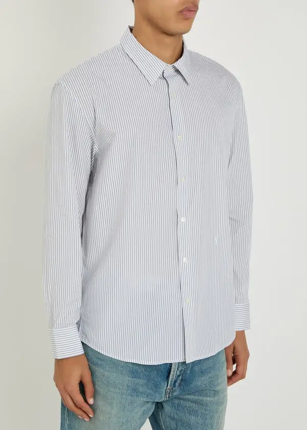 Saint Laurent Logo-embroidered Striped Cotton-poplin Shirt - Grey