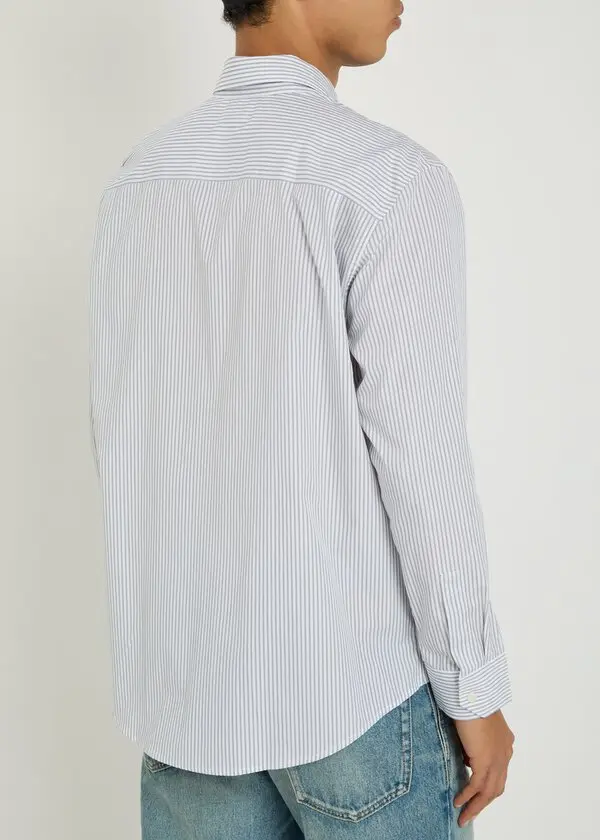 Saint Laurent Logo-embroidered Striped Cotton-poplin Shirt - Grey