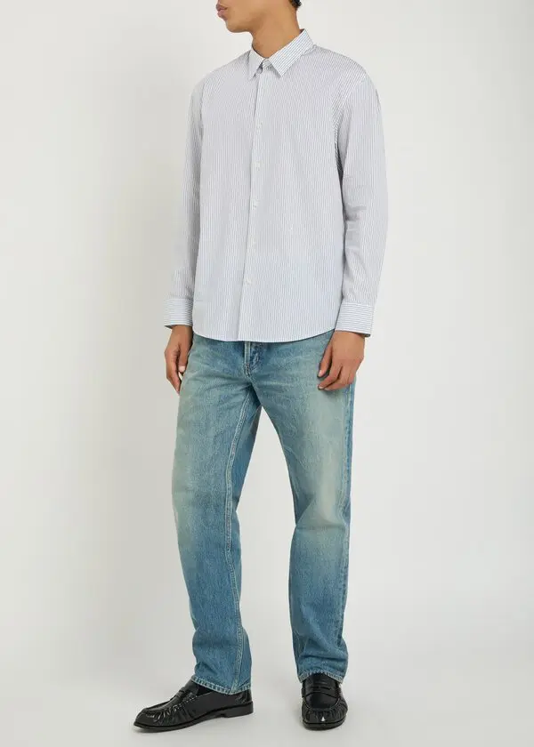 Saint Laurent Logo-embroidered Striped Cotton-poplin Shirt - Grey
