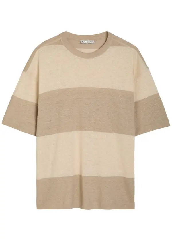 You Must Create Triplet Striped Cotton-knit T-shirt - Beige
