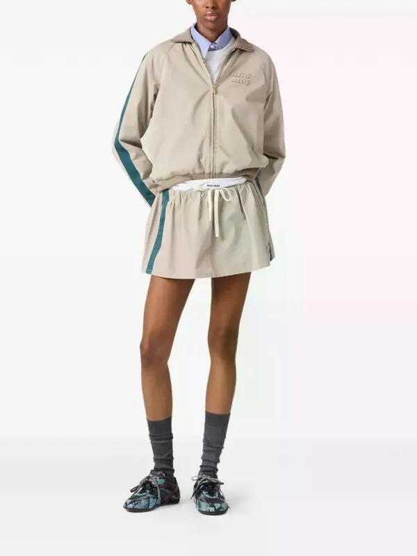 Miu Miu Washed Twill Mini Skirt With Racing Stripes - Neutrals