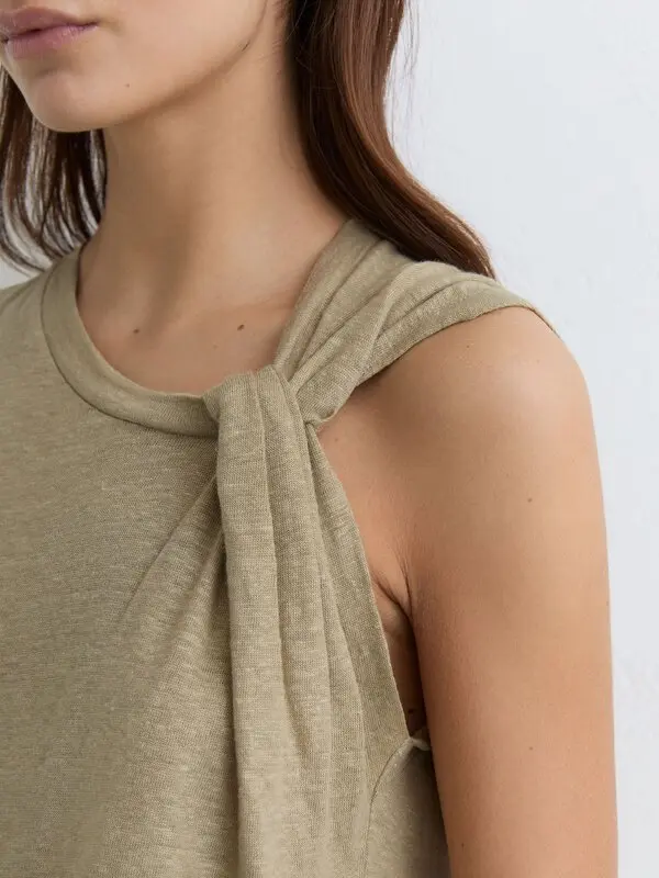 REISS Linen Twist-detail T-shirt - Green