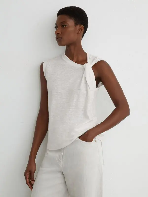 REISS Linen Twist-detail T-shirt - White