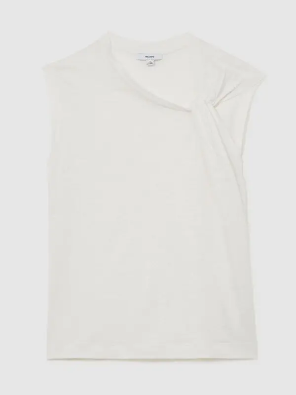 REISS Linen Twist-detail T-shirt - White
