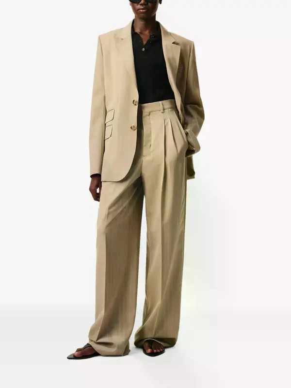 AMI Paris High Waist Wide Leg Striped Wool Gabardine Trousers - Neutrals