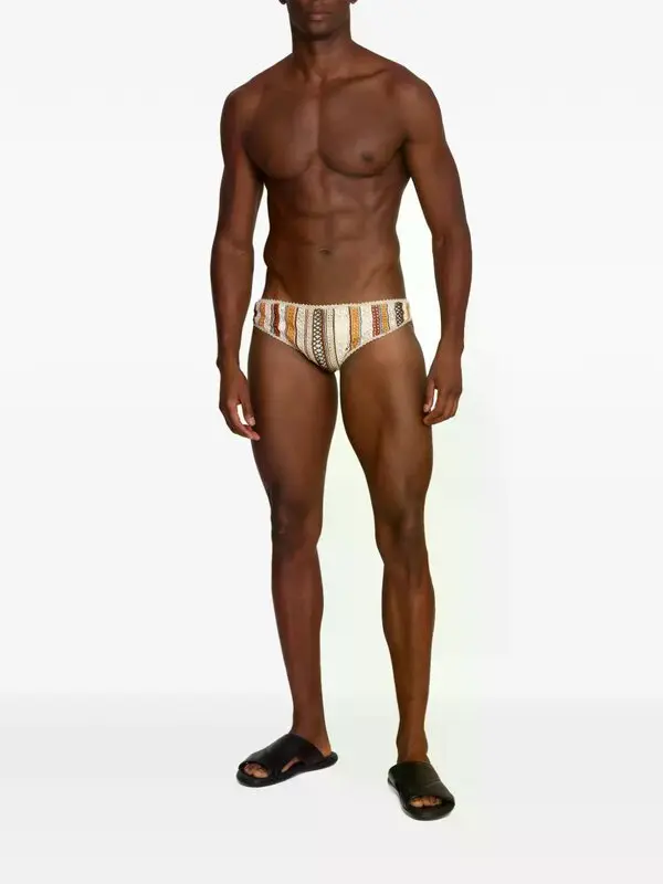 AMIR SLAMA Striped Crochet Swimming Trunks