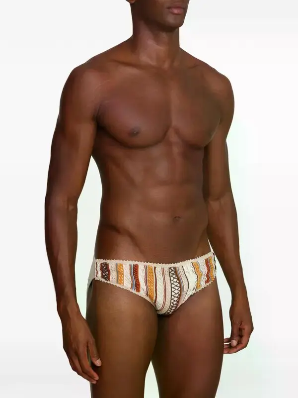 AMIR SLAMA Striped Crochet Swimming Trunks