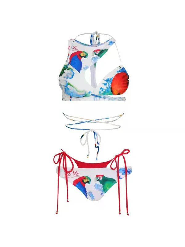 AMIR SLAMA Floral-print Cut-out Bikini Set - White