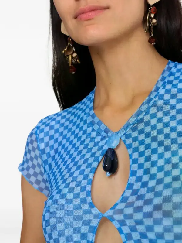 AMIR SLAMA X Jade Picon Checkerboard Cut-out Crop Top