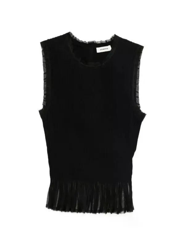 Sandro Ruffled Smocked Top - Black