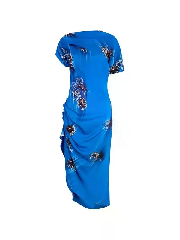 Proenza Schouler Antonella Printed Draped Midi Dress - Blue