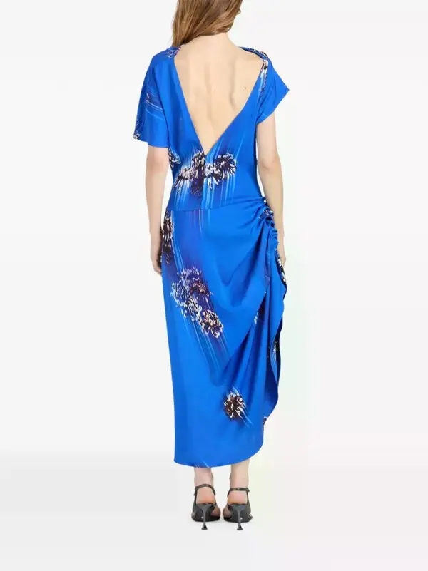 Proenza Schouler Antonella Printed Draped Midi Dress - Blue