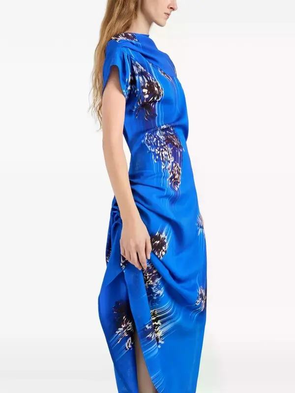 Proenza Schouler Antonella Printed Draped Midi Dress - Blue