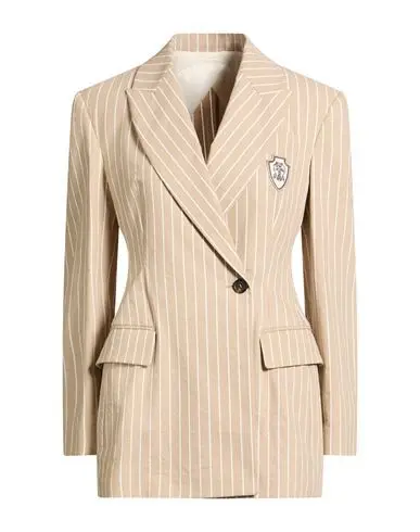 Brunello Cucinelli Double-breasted Blazer With Embroidered Logo - Sand