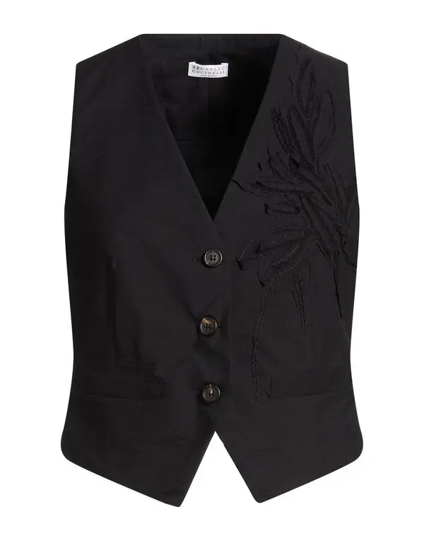 Brunello Cucinelli Tailored Vest With Appliqués And Embroidery - Black