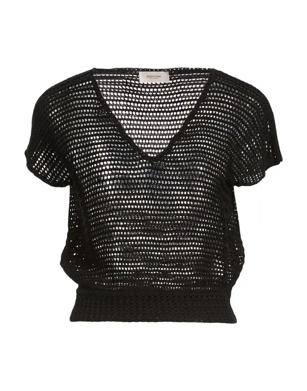 Agnona Silk And Cotton Open-knit Sweater - Black