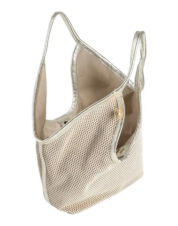 LAURA DI MAGGIO Leather Hobo Bag With Metallic Trim - Beige