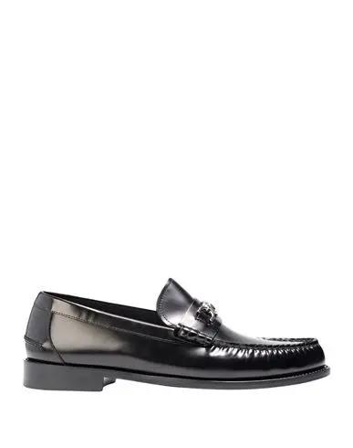 Versace Leather Loafers With Brand Logo - Black