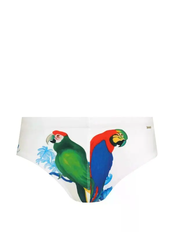 AMIR SLAMA Parrot-print Swimming Trunks - White