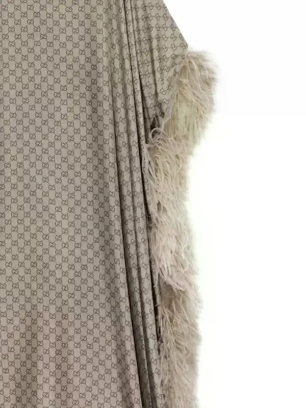 Gucci Printed Silk Maxi Dress With Feather Trim - Neutrals