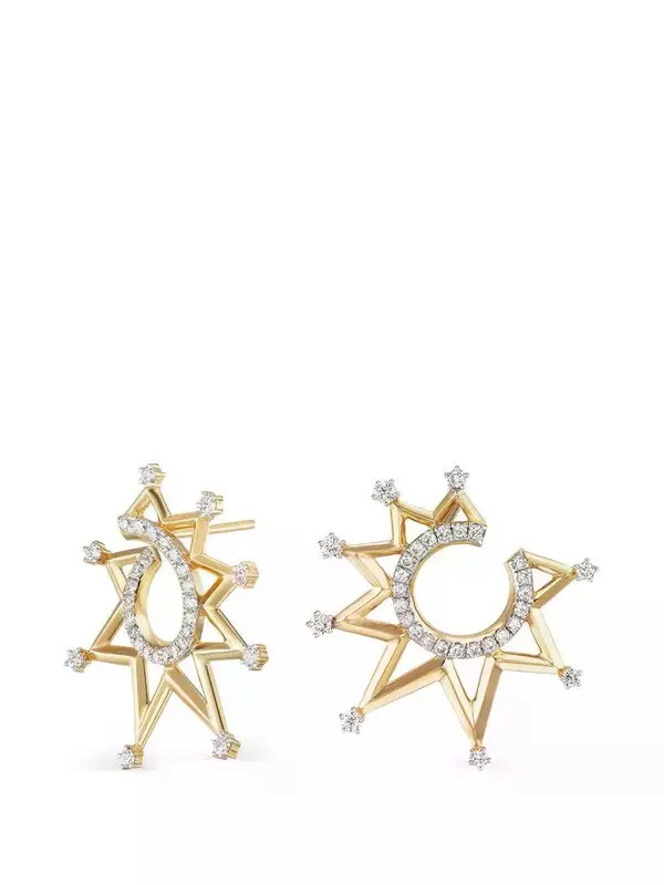 Sorellina Diamond Starburst Crescent Earrings - Gold