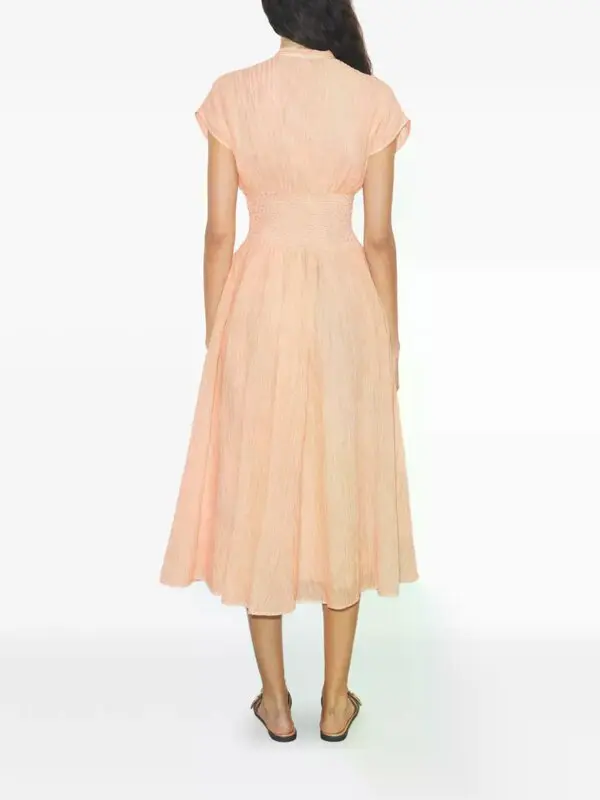 Tory Burch V-neck Fit And Flare Linen-blend Midi Dress - Pink