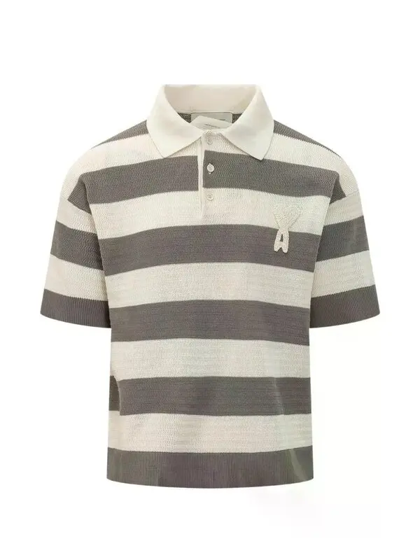 AMI Paris De Coeur Striped Polo Shirt - Neutrals