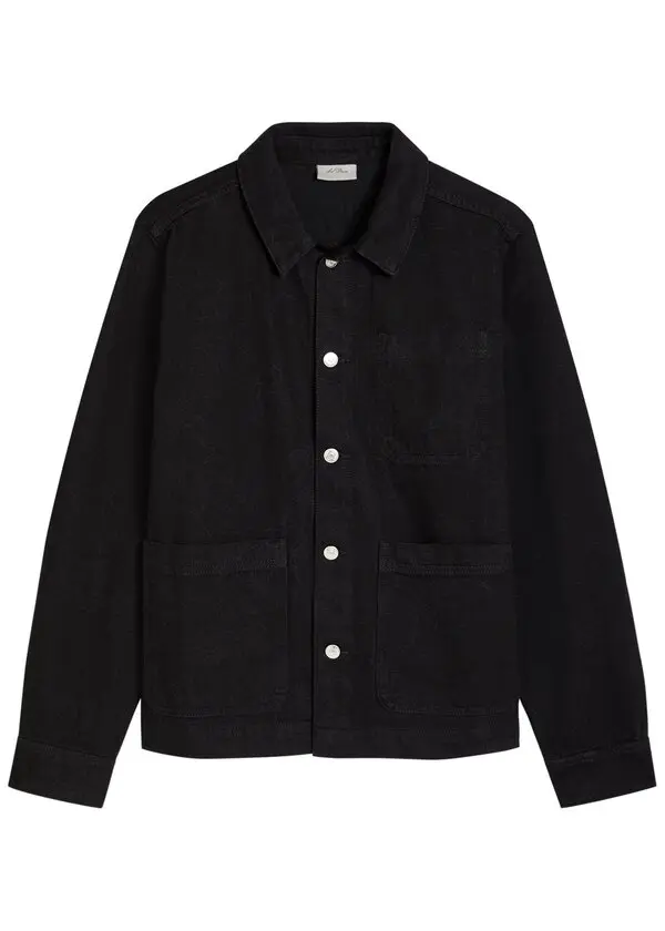 LES DEUX Layton Subtle Flower Print Denim Jacket - Black
