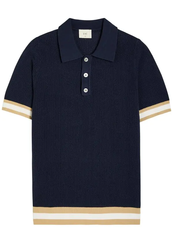 CHE Quinn Open-knit Polo Shirt - Navy