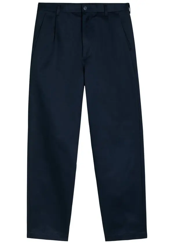 BOSS Tapered-leg Cotton Trousers - Navy