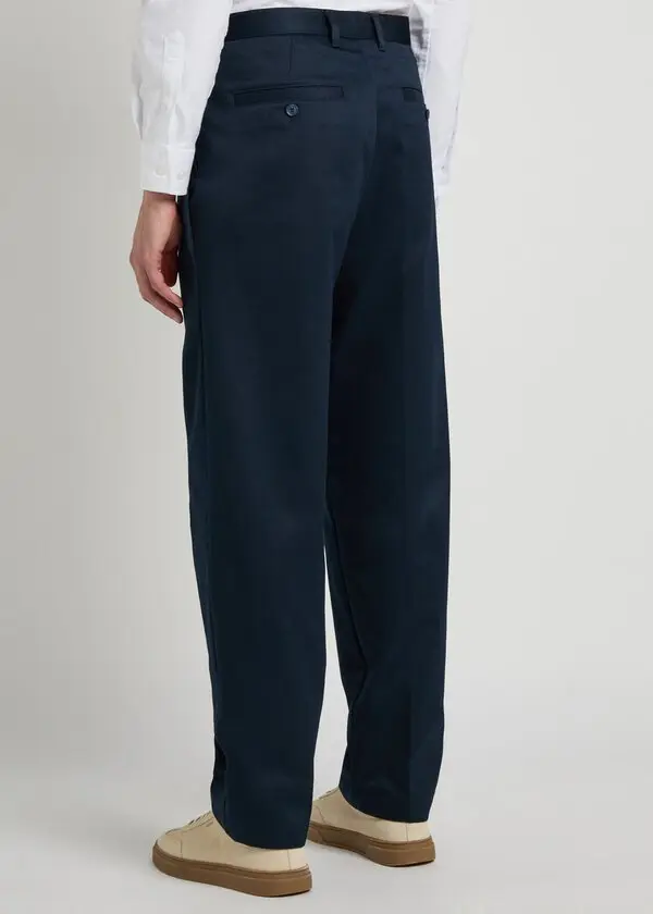 BOSS Tapered-leg Cotton Trousers - Navy