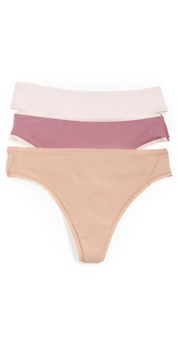 Natori Bliss Bare Cotton Thong 3-pack - Peach Whip/nostalgia Rose/buff
