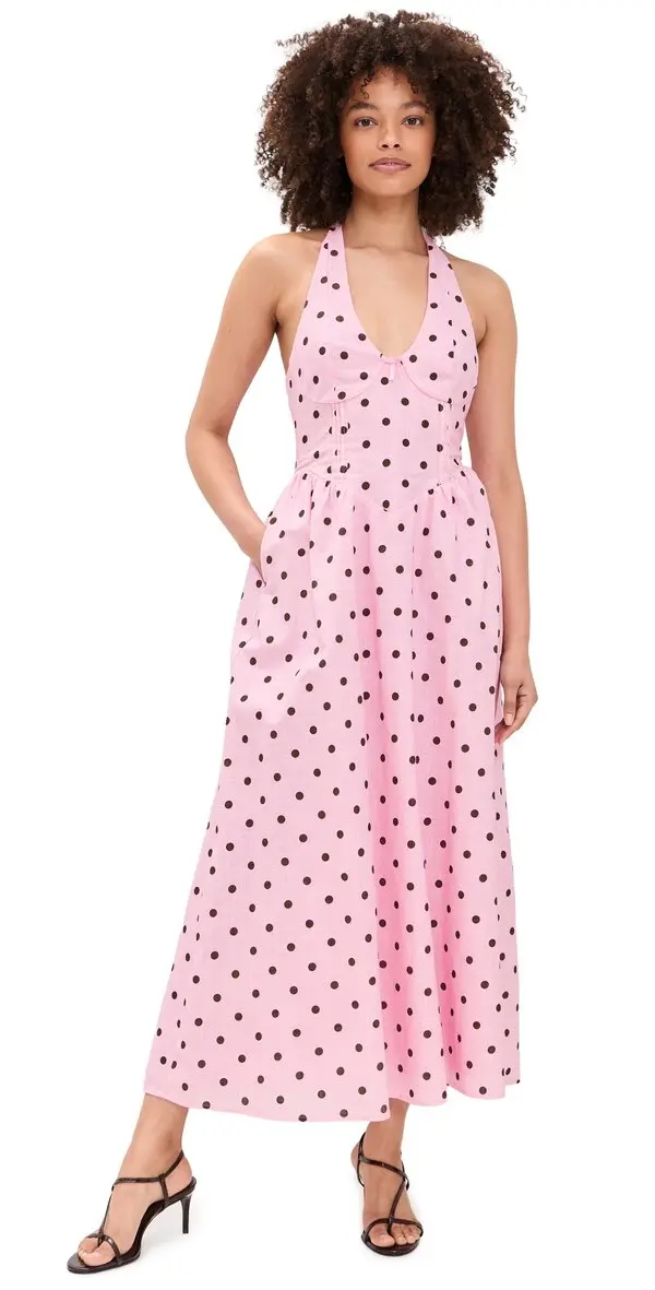 SEVEN WONDERS Calianna Halter Midi Dress - Musk/choc Polka