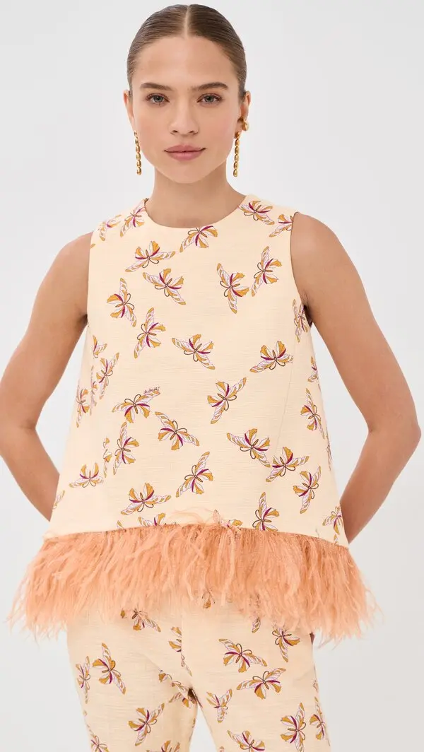 La DoubleJ La Scala Feather-trimmed Top - Farfalla
