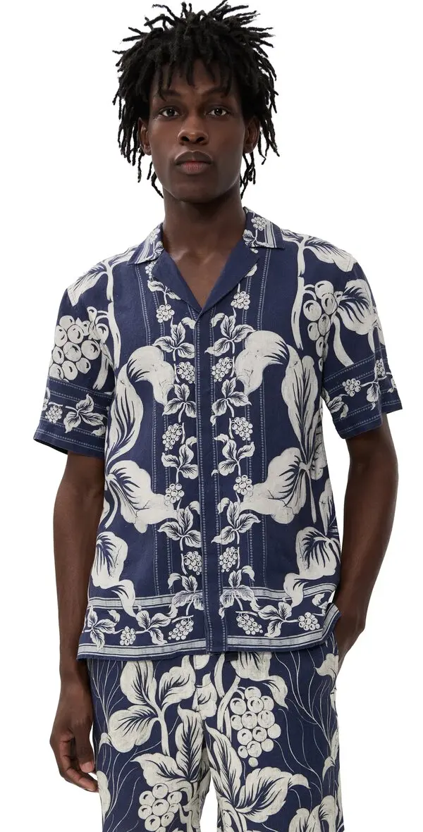 Orlebar Brown Maitan Linen Petralis Garland Shirt - Night Iris