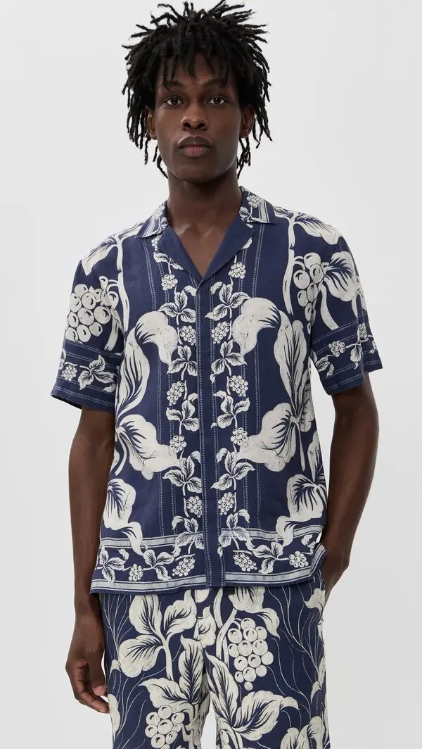 Orlebar Brown Maitan Linen Petralis Garland Shirt - Night Iris