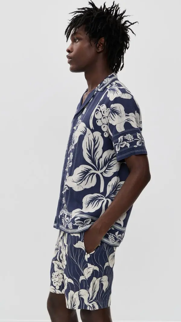 Orlebar Brown Maitan Linen Petralis Garland Shirt - Night Iris