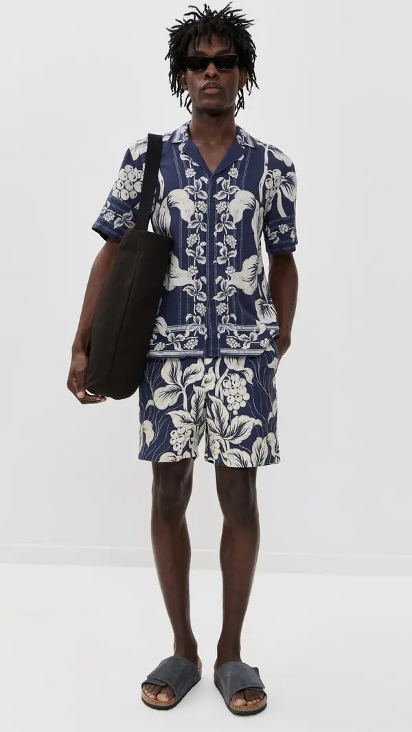 Orlebar Brown Maitan Linen Petralis Garland Shirt - Night Iris
