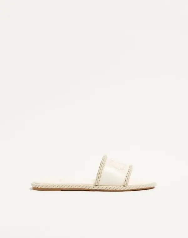 Valentino Garavani Vlogo Torchon Slide Sandals In Nappa Leather - Ivory