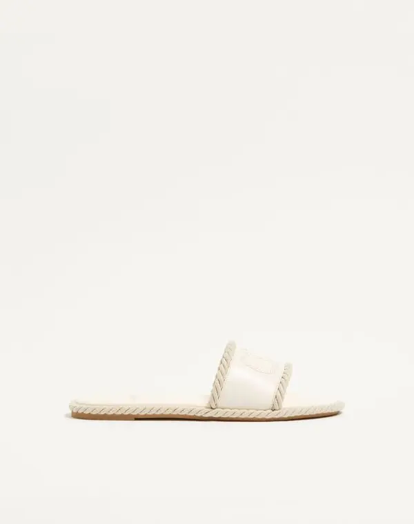 Valentino Garavani Vlogo Torchon Slide Sandals In Nappa Leather - Ivory