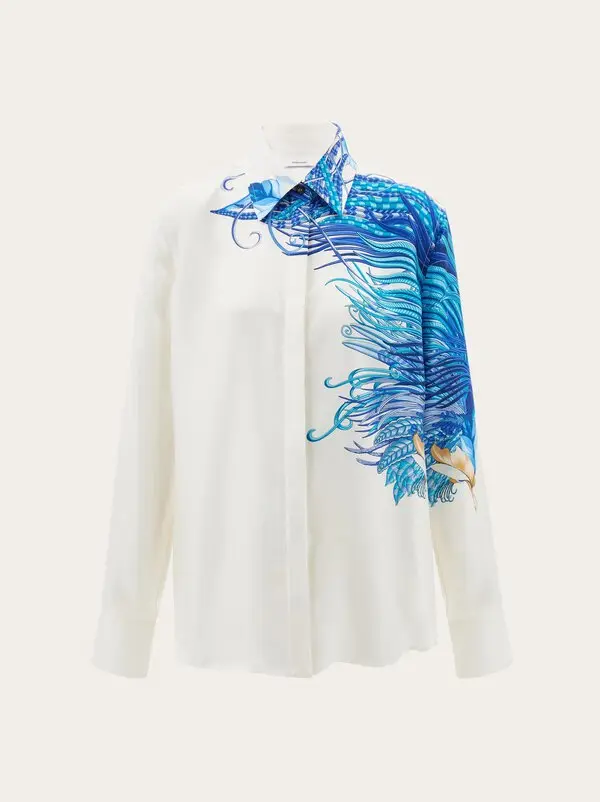 FERRAGAMO Silk Shirt With Feather Print - White