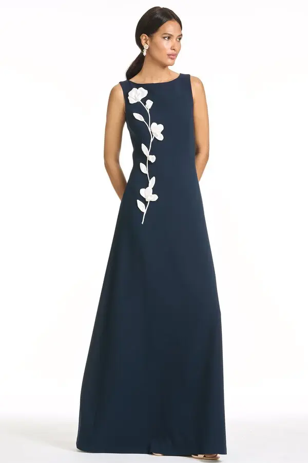 Sachin & Babi Denee Floral Applique Crepe Gown