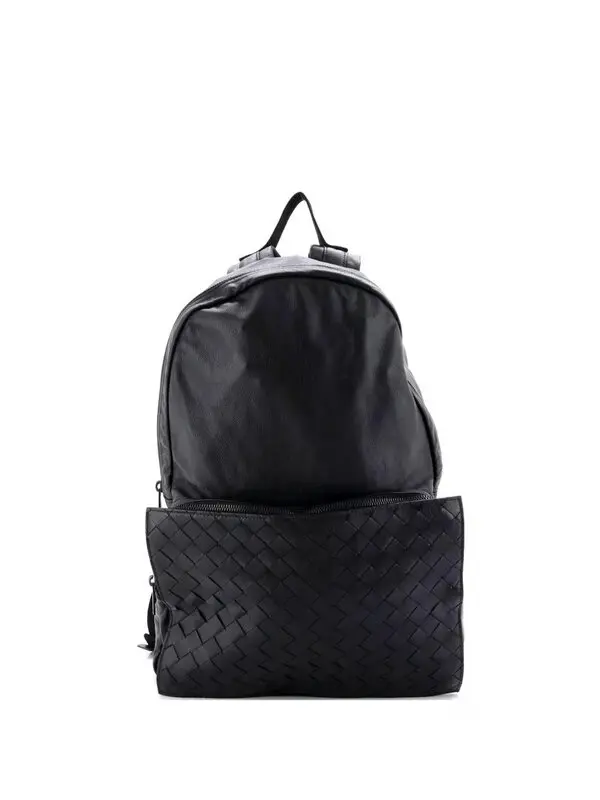 Bottega Veneta Expandable Leather With Intrecciato Detail Medium Backpack - Black