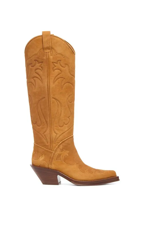 Gabriela Hearst Capitana Cowboy Boot In Suede - Cashew