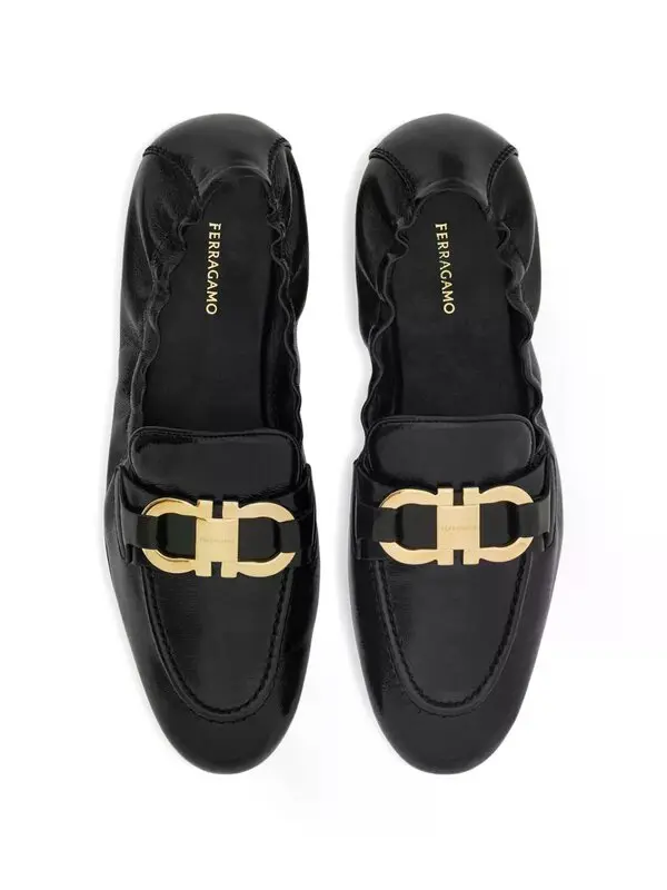 FERRAGAMO Jodie Metallic Leather Loafers - Black