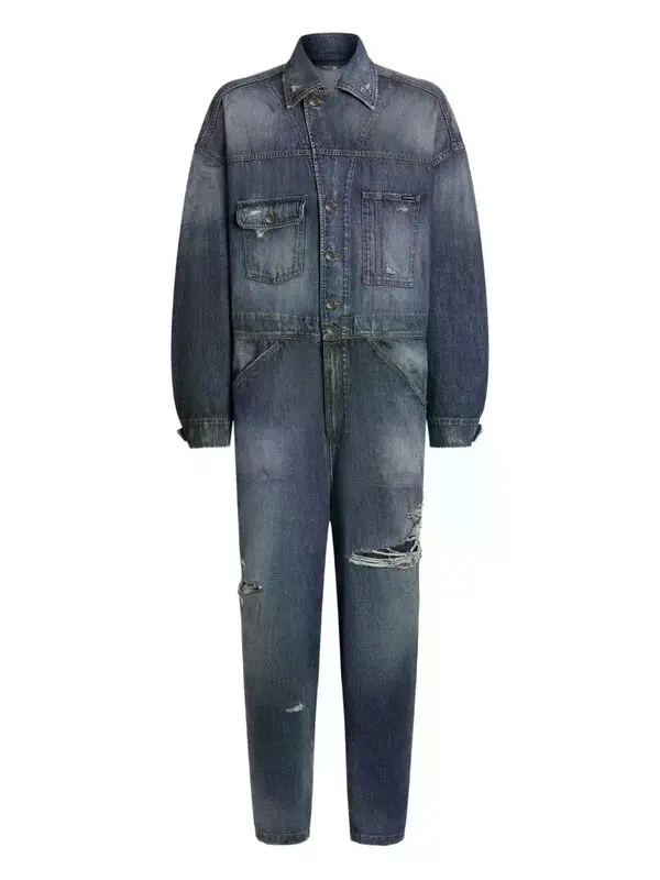 Dolce & Gabbana Distressed Pocket Denim Jumpsuit - Blue