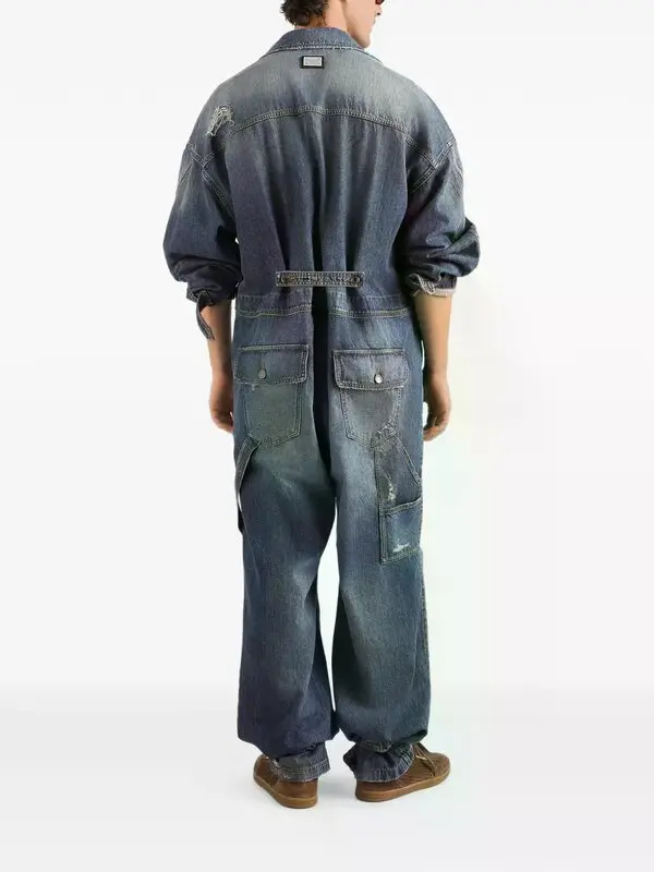 Dolce & Gabbana Denim Jumpsuit With Distressed Effect - Blue