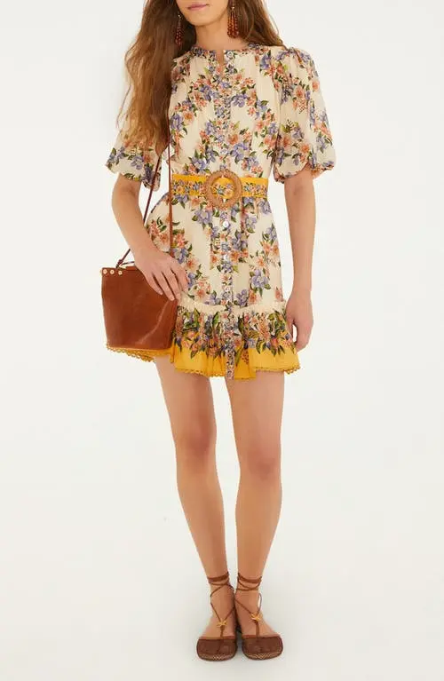 Farm Rio Hilo Stripes Belted Mini Dress - Sand